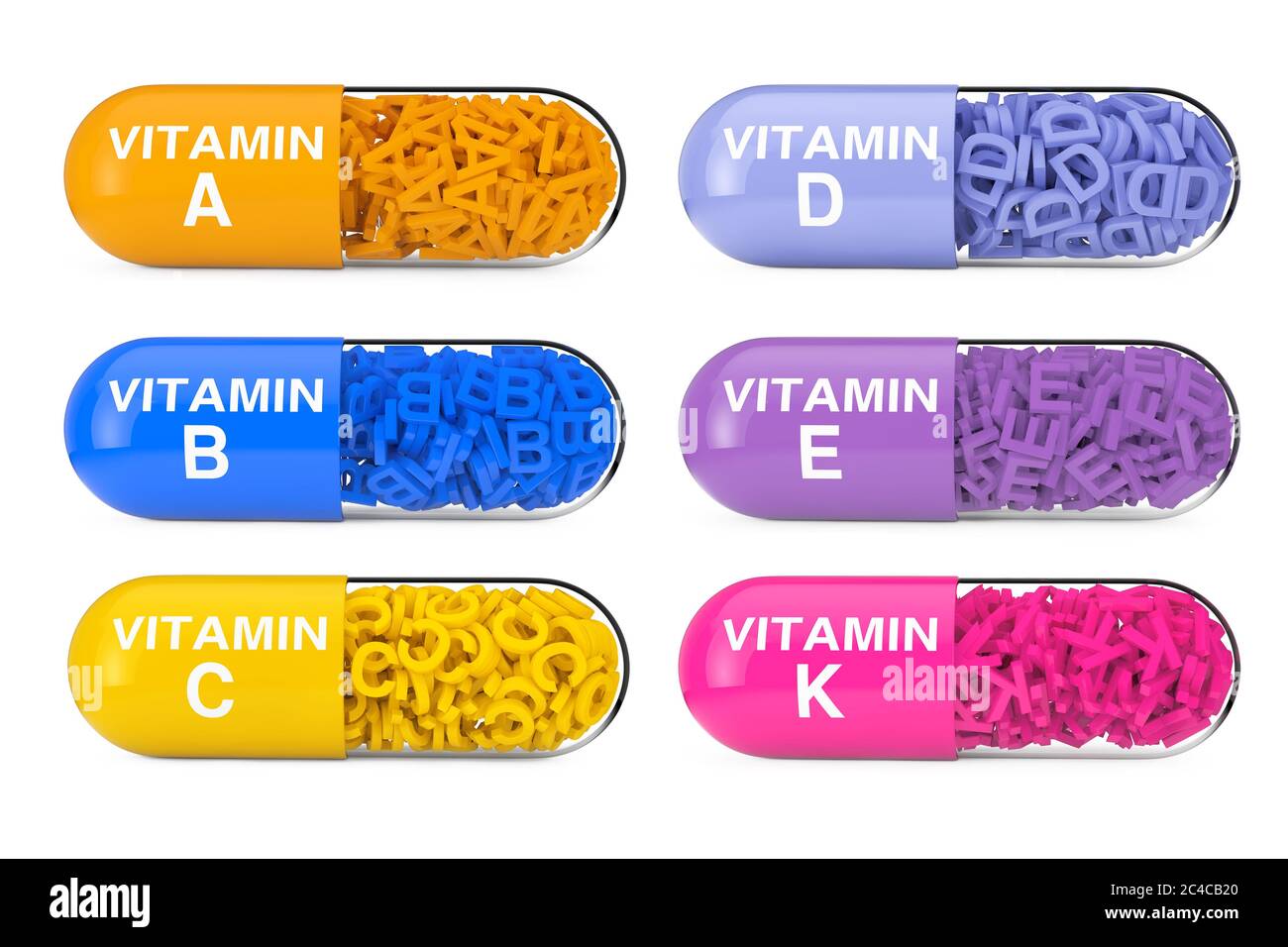 Set of Vitamin Colorful Capsule Pills on a white background 3d ...