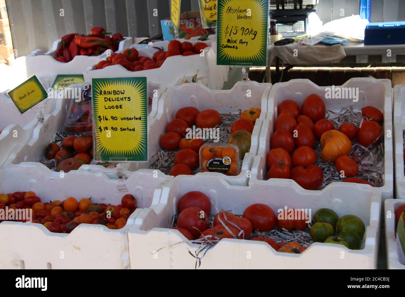 Tomatoes for sale at the Sorbello Family stall at the inaugural Sydney ...