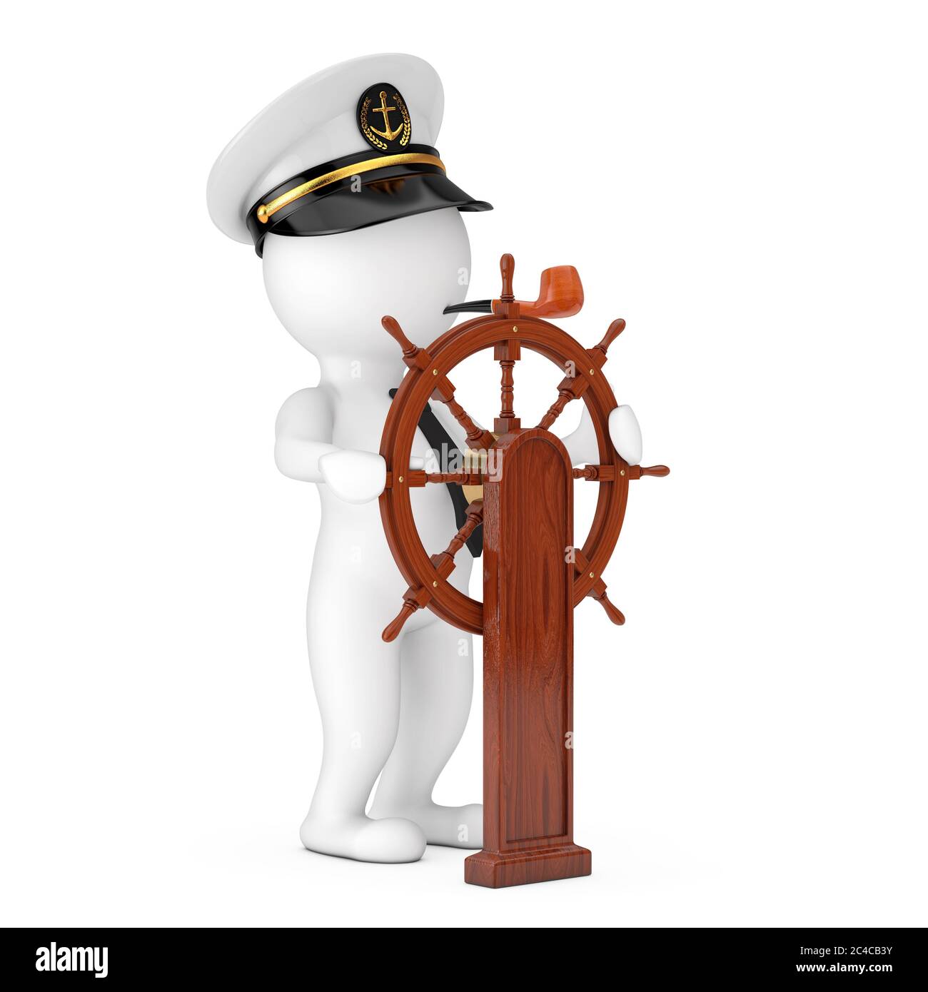 Captain Cartoon Character in Navy Ship Captain Hat with Smoking ...