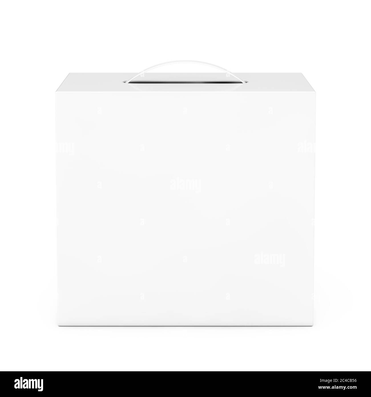 Blank White Cardboard Box Mockup with Plastic Handle on a white ...