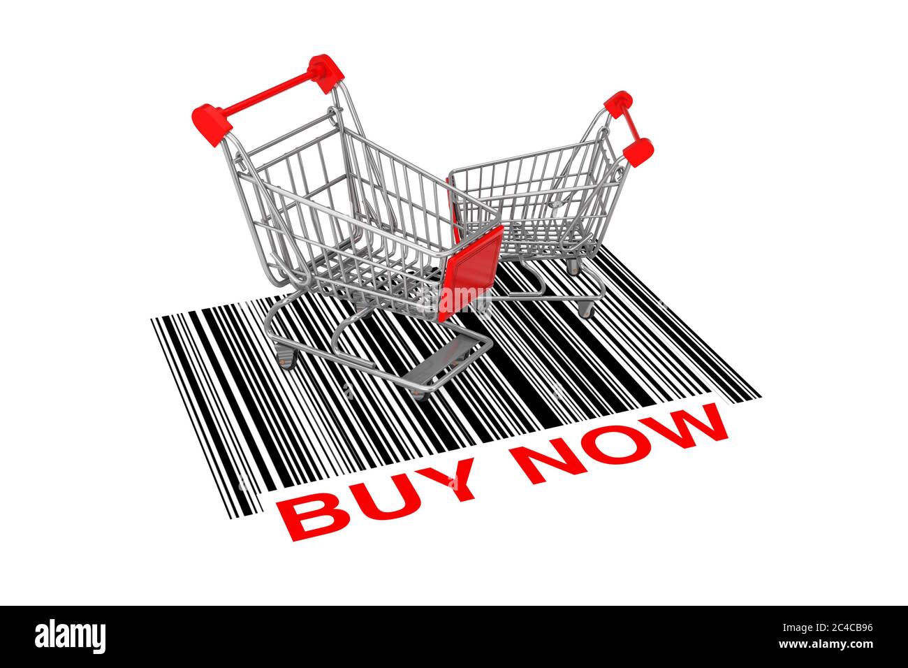 Two Empty Shopping Carts over Abstract Bar Code with Buy Now Sign on a ...