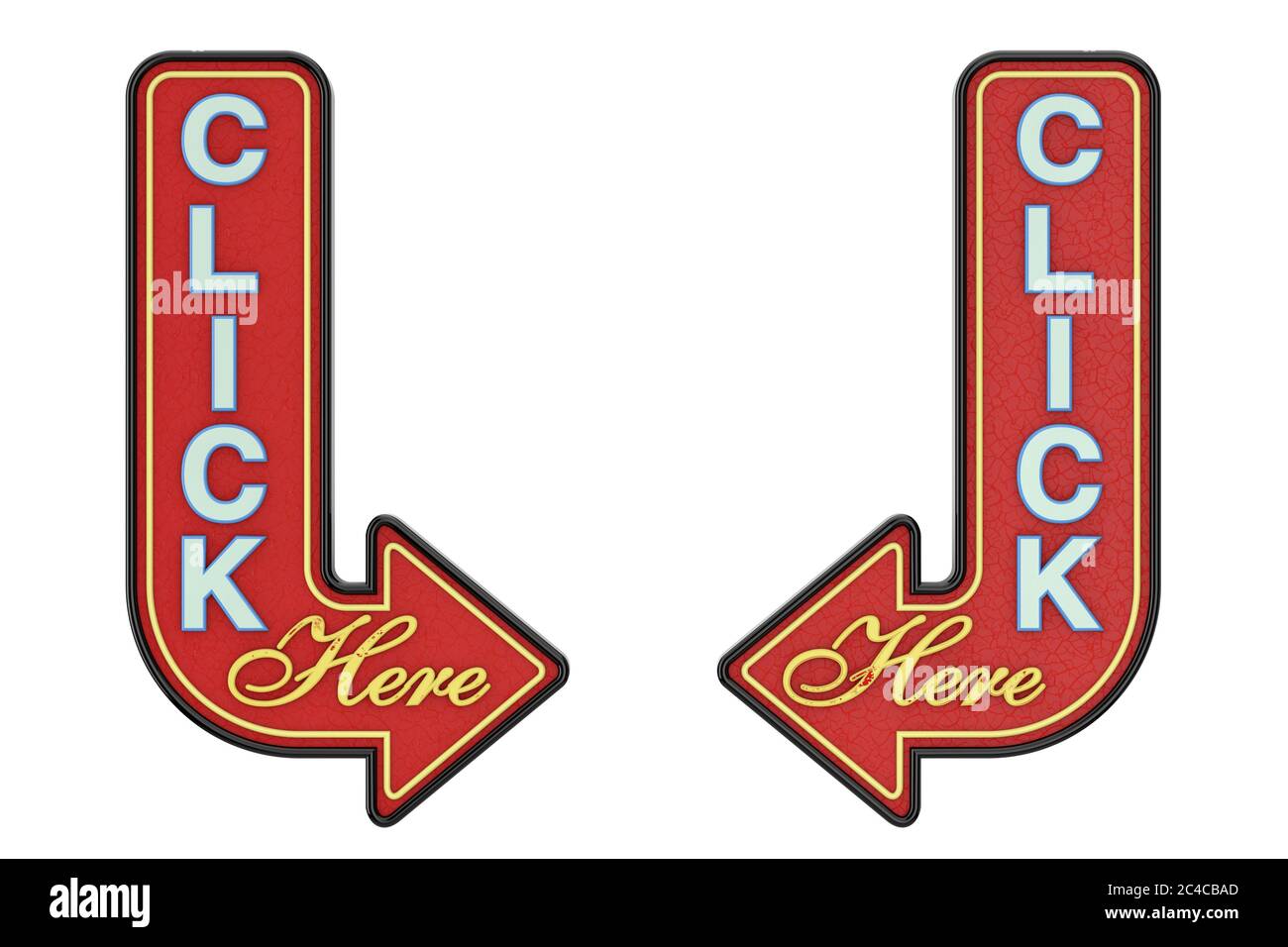 Vintage Rusty Metal Click Here Arrow Sign on a white background. 3d ...