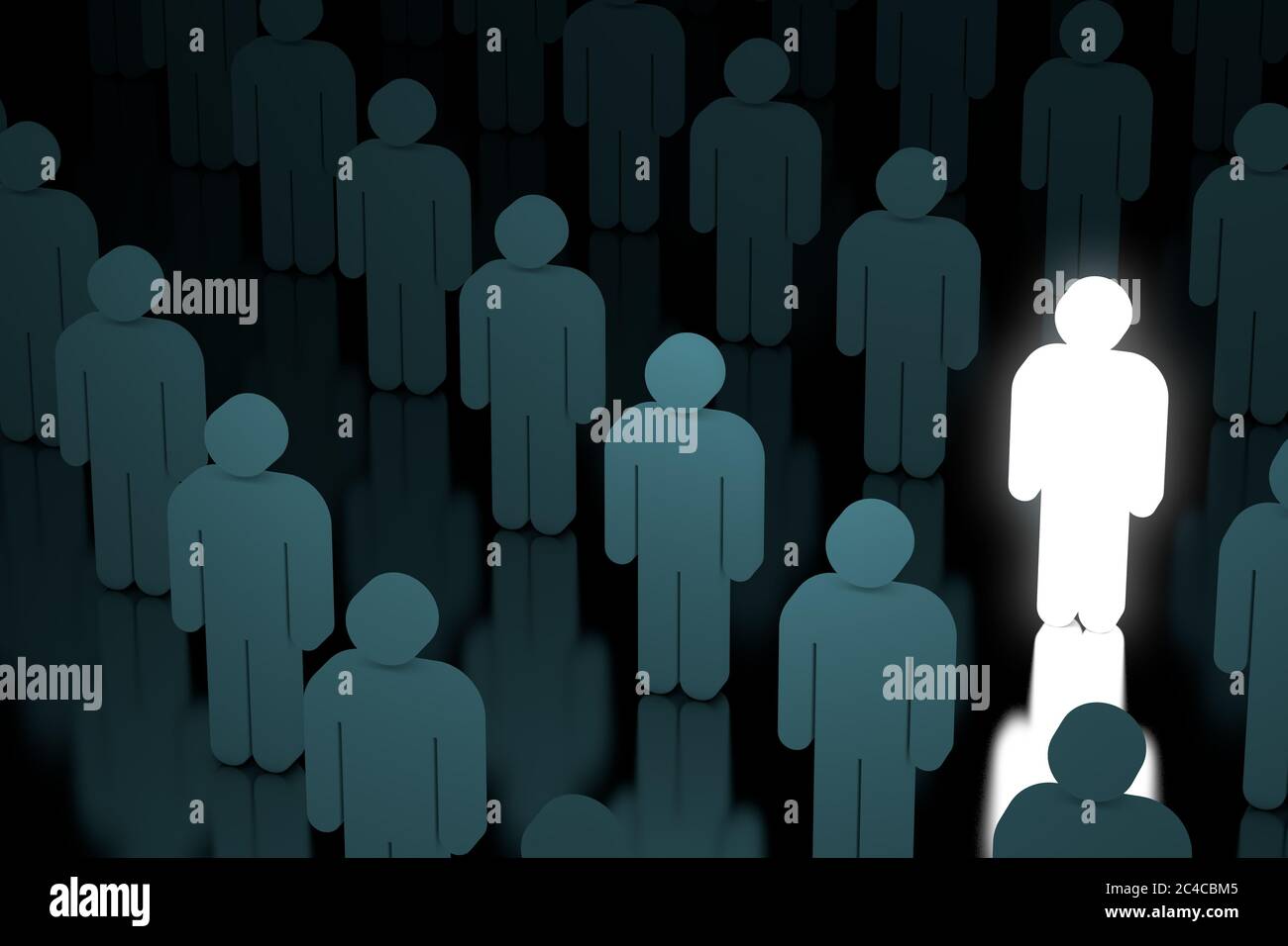 Leader Concept. One Glow Man Person in Crowd of Plain People extreme ...