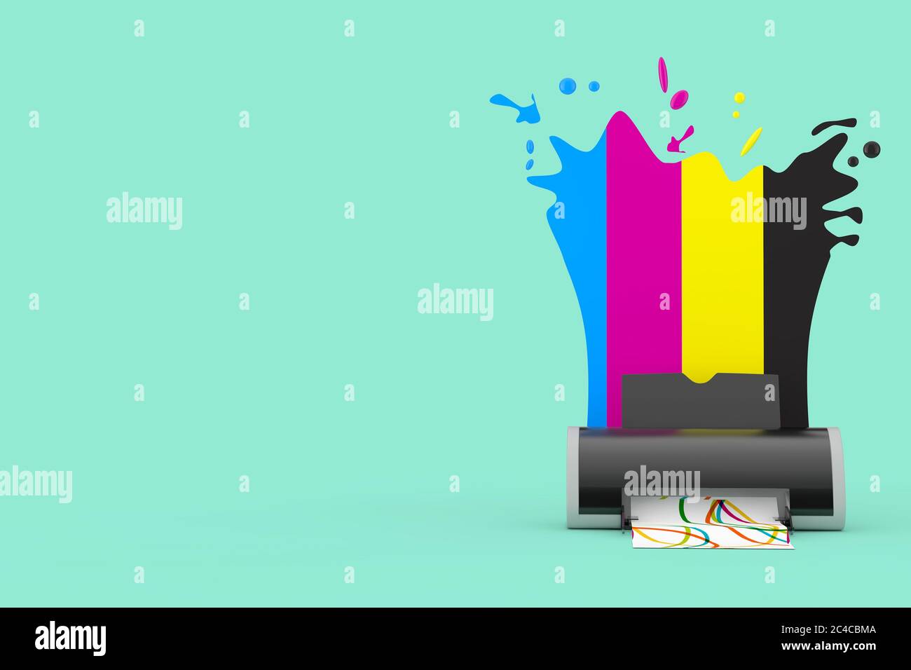 CMYK Colors behind Digital Inkjet Printer on an aquamarine background ...
