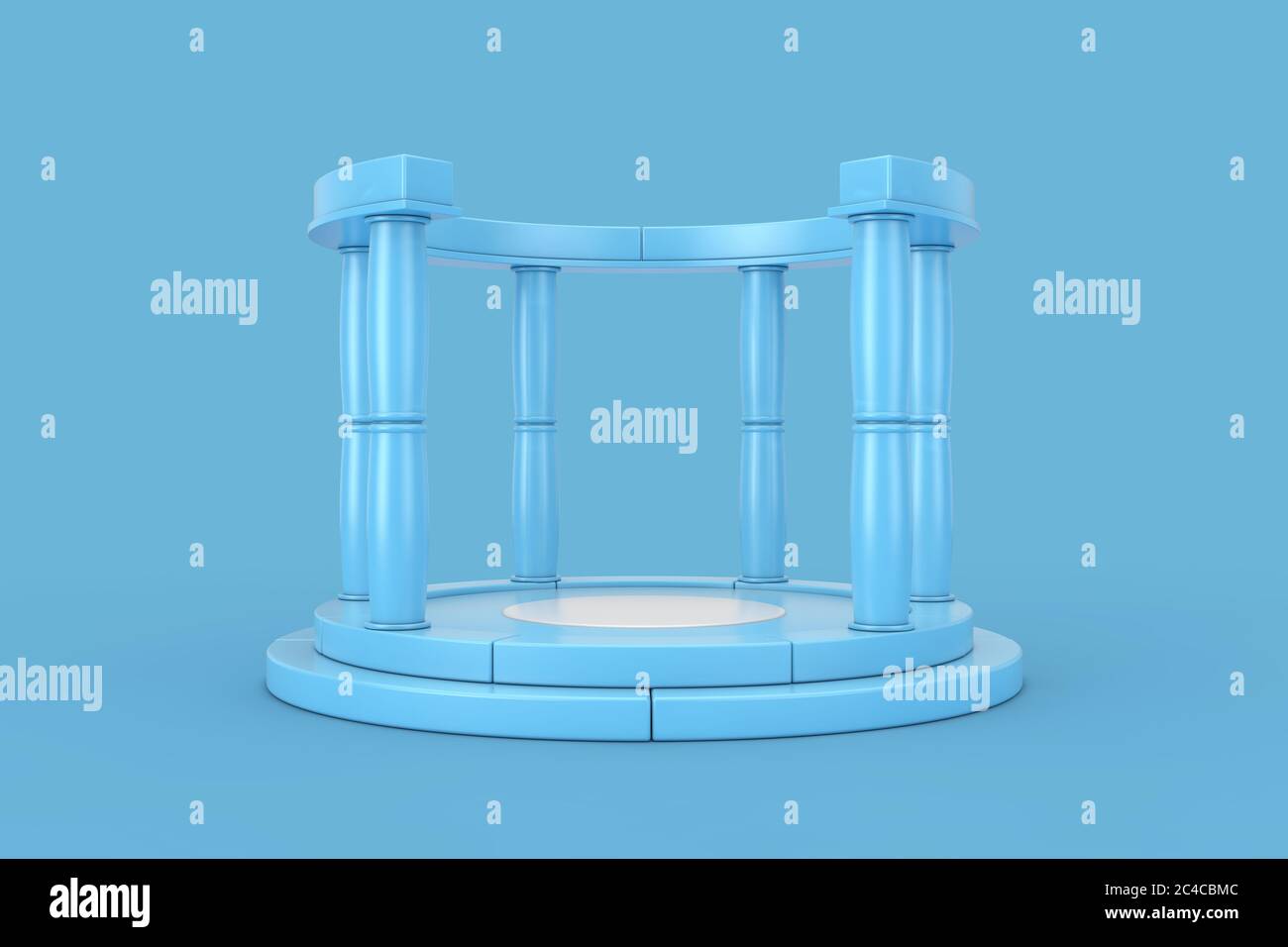 Blue Antique Podium with Columns on a blue background. 3d Rendering ...