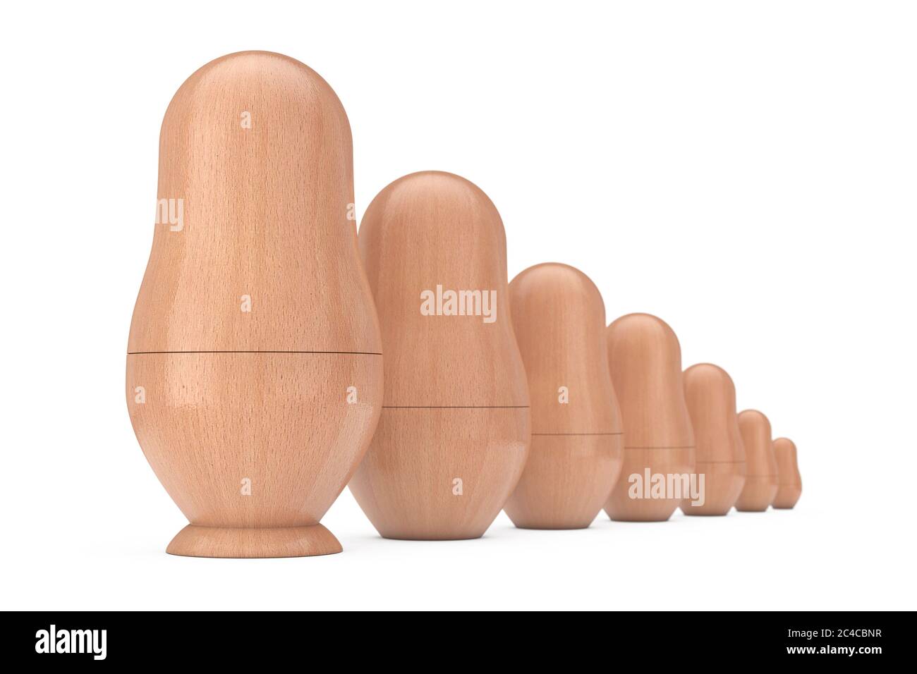 Row of Russian Wooden Blank Matryoshka Nesting Dolls Mockups on a white ...
