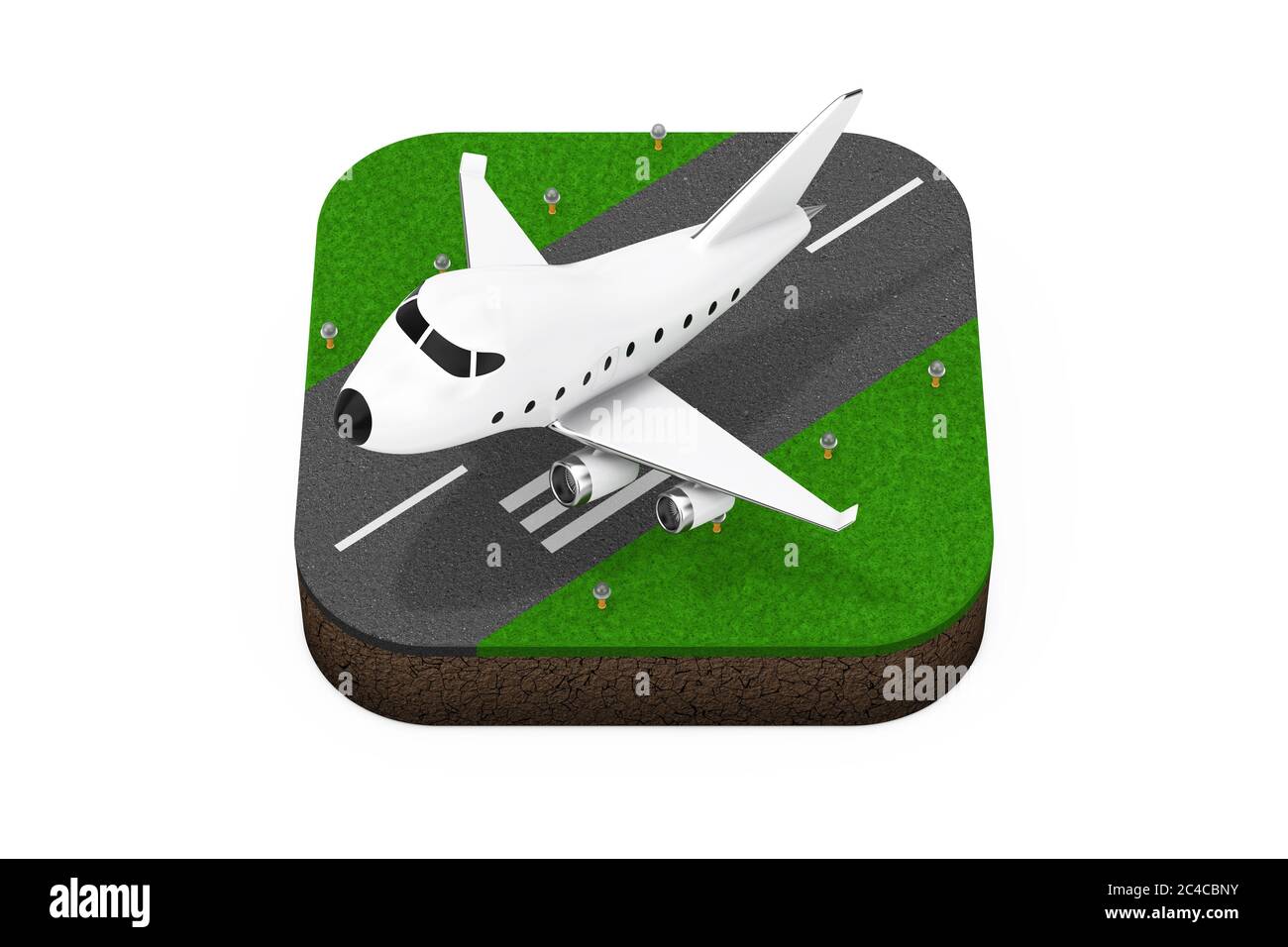Cartoon Toy Jet Airplane Takeoff from Runway Isometric Icon on a white ...