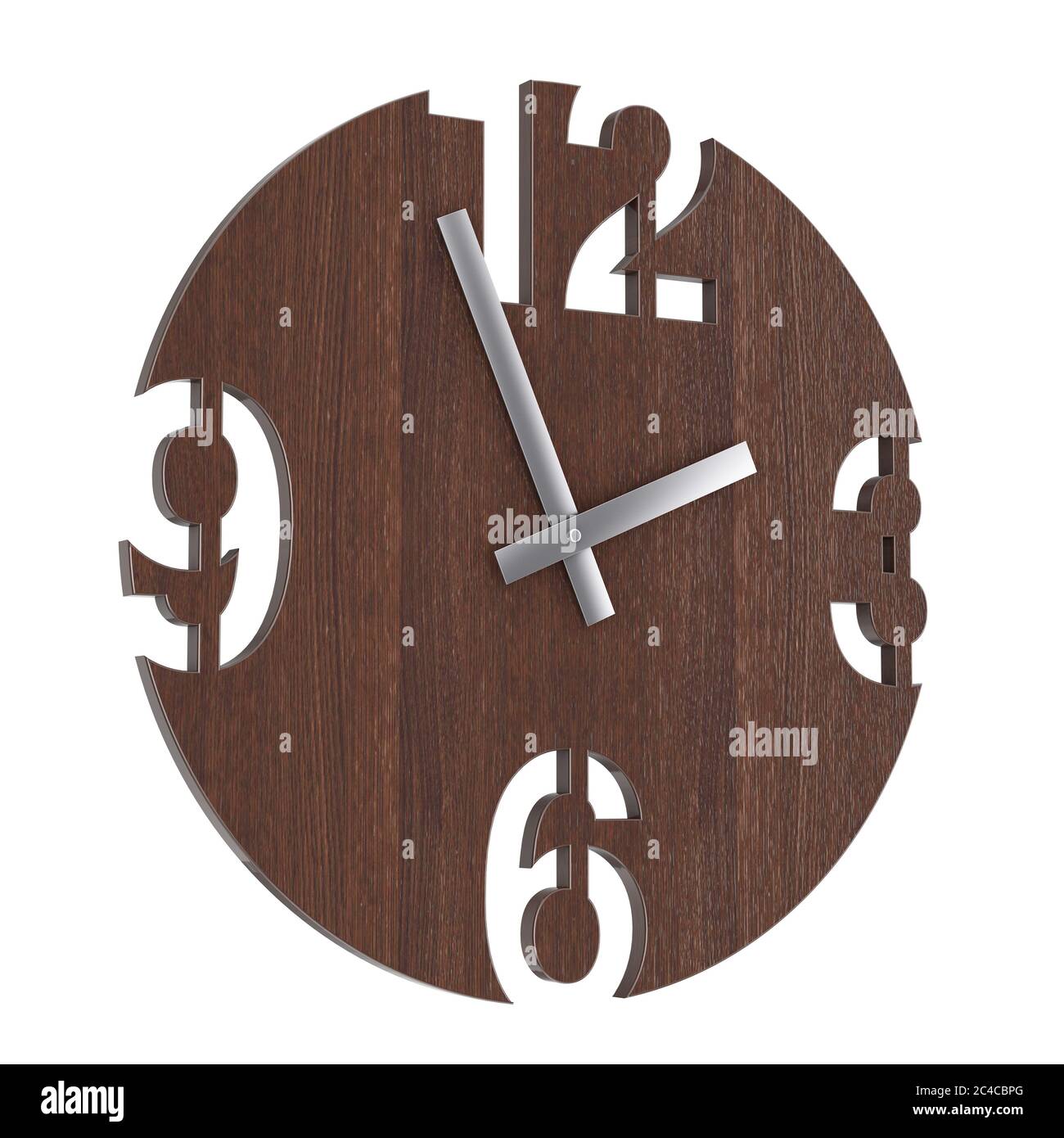 Modern Wall Wooden Circle Clock Watch on a white background. 3d ...
