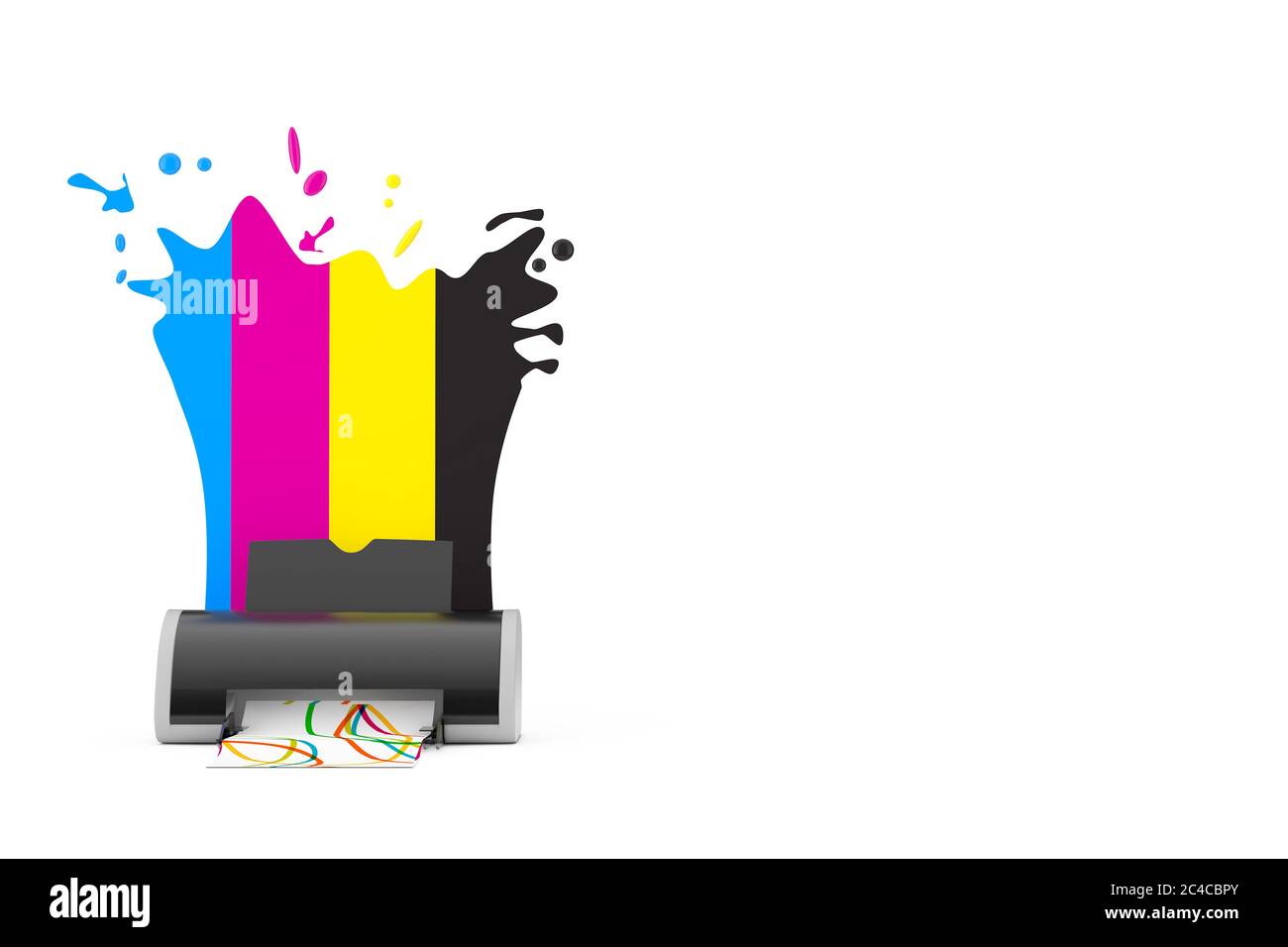 CMYK Colors behind Digital Inkjet Printer on a white background. 3d ...