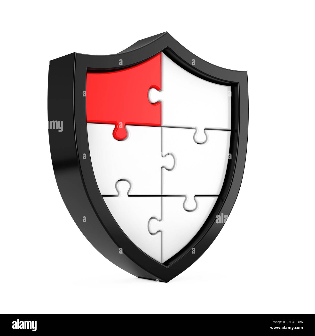 Abstract Puzzle Shield Icon with One Red Segment on a white background ...