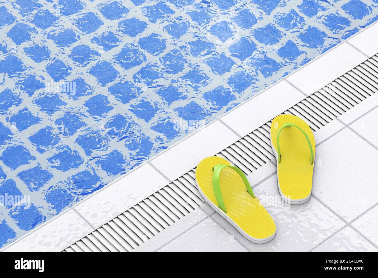 Modern Summer Flip Flops at the Swimming Pool extreme closeup. 3d ...