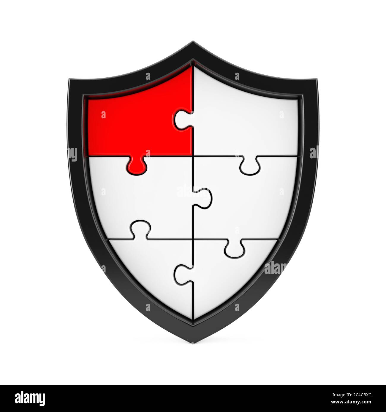 Abstract Puzzle Shield Icon with One Red Segment on a white background ...