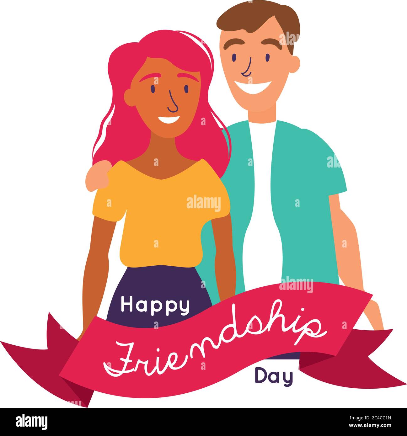 happy friendship day celebration with couple pastel hand draw style ...