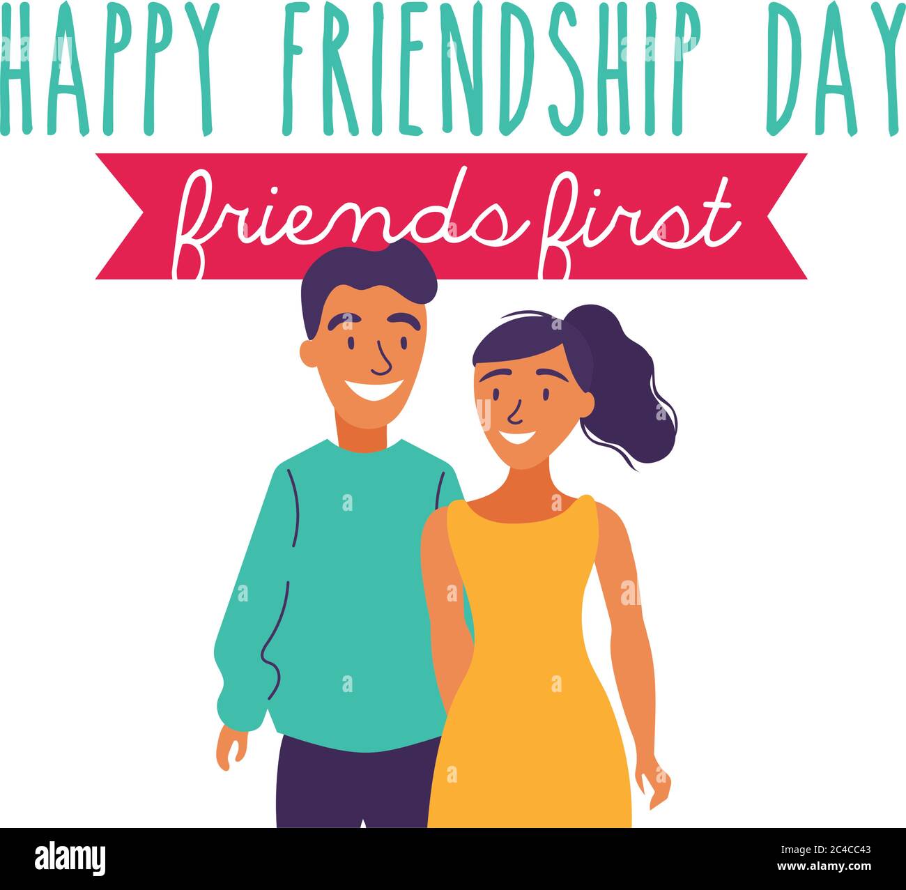 happy friendship day celebration with couple pastel hand draw style ...