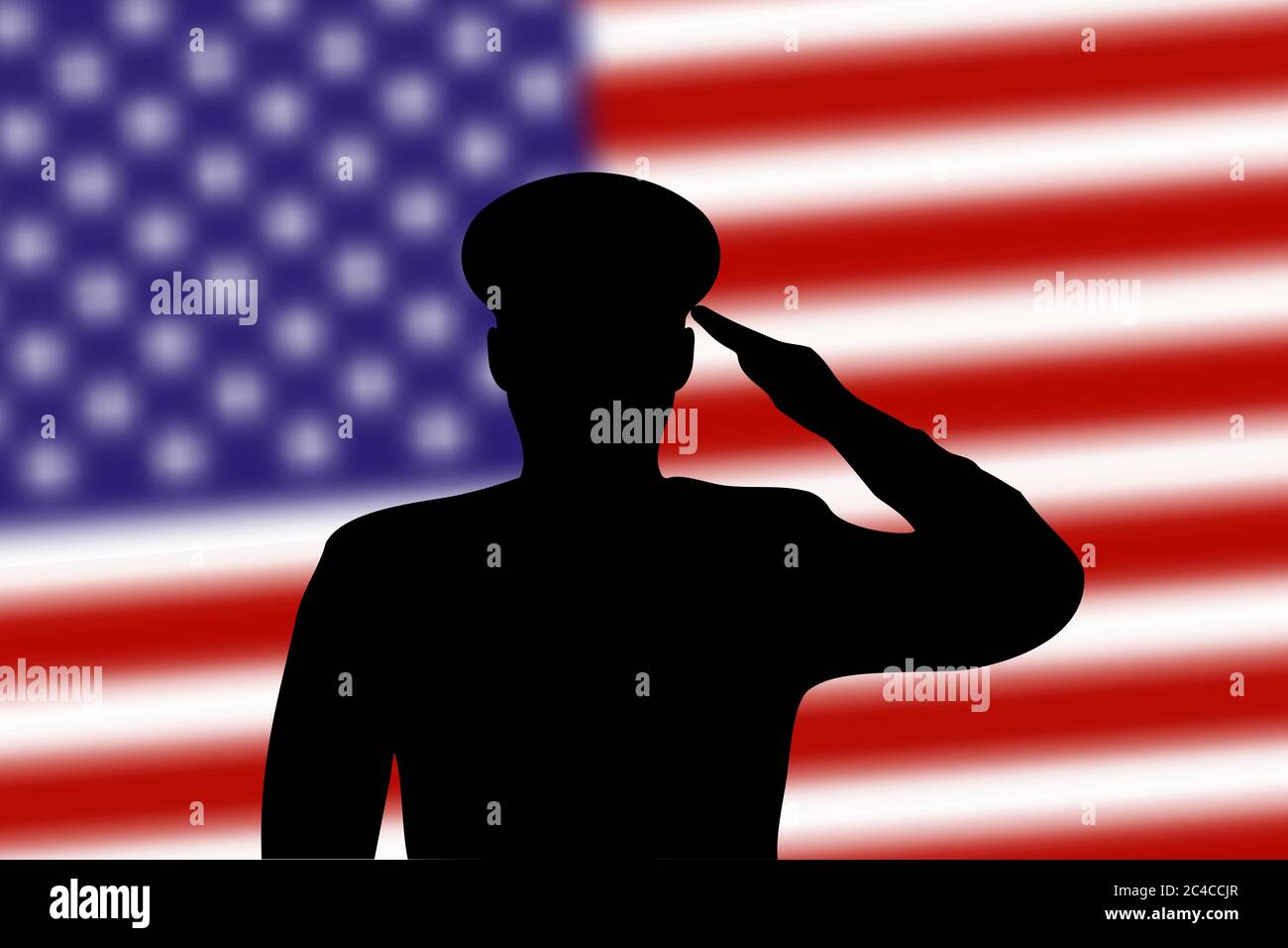 Solder silhouette on blur background with United States flag. Template ...