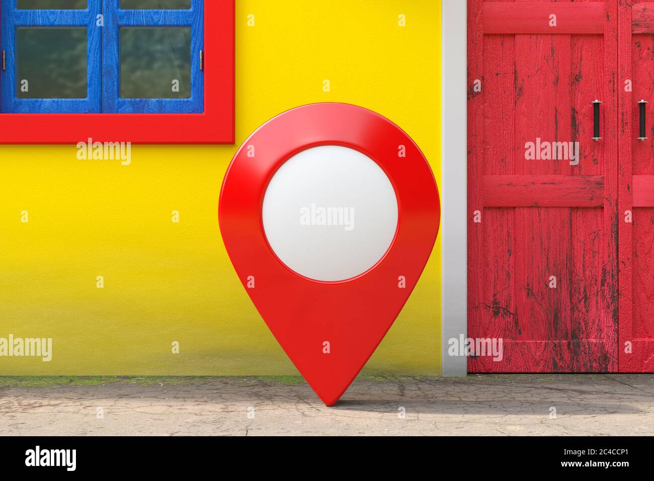 Red Target Pin Pointer in front of Retro Vintage European House ...