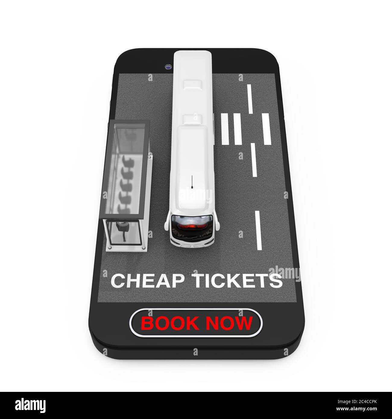 Big White Coach Tour Bus with Bus Station over Mobile Phone with Cheap ...