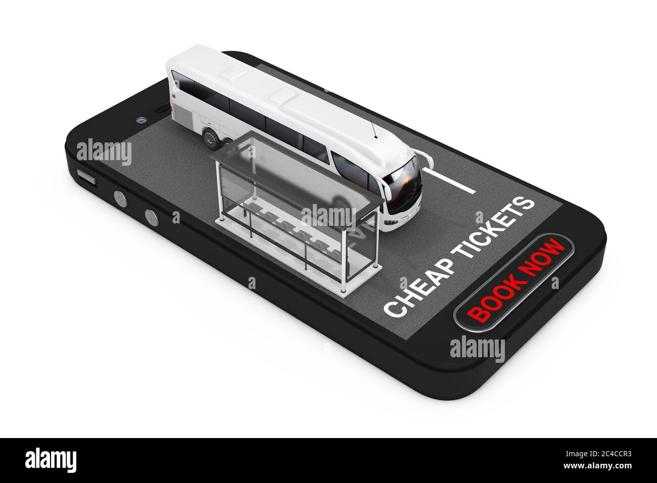 Big White Coach Tour Bus with Bus Station over Mobile Phone with Cheap ...