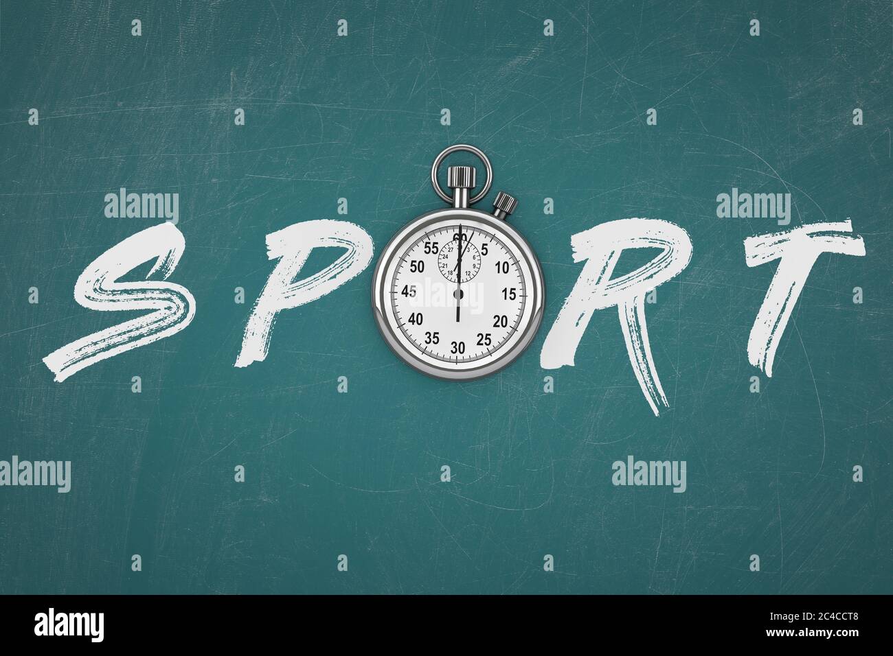 Stopwatch with Sport Sign on a chalkboard background. 3d Rendering ...