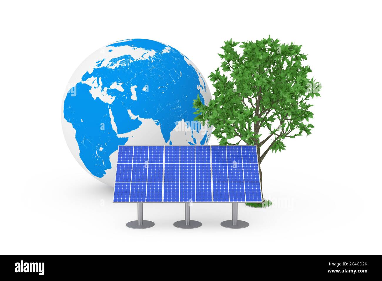 Ecological Energy Concept. Blue Solar Cell Pattern Panel, Earth Globe ...