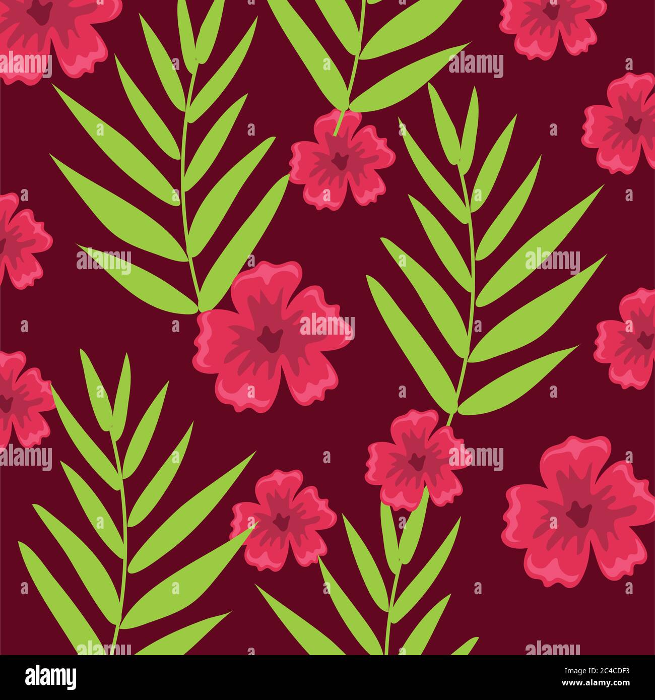 pink flowers plants tropical pattern background vector illustration ...