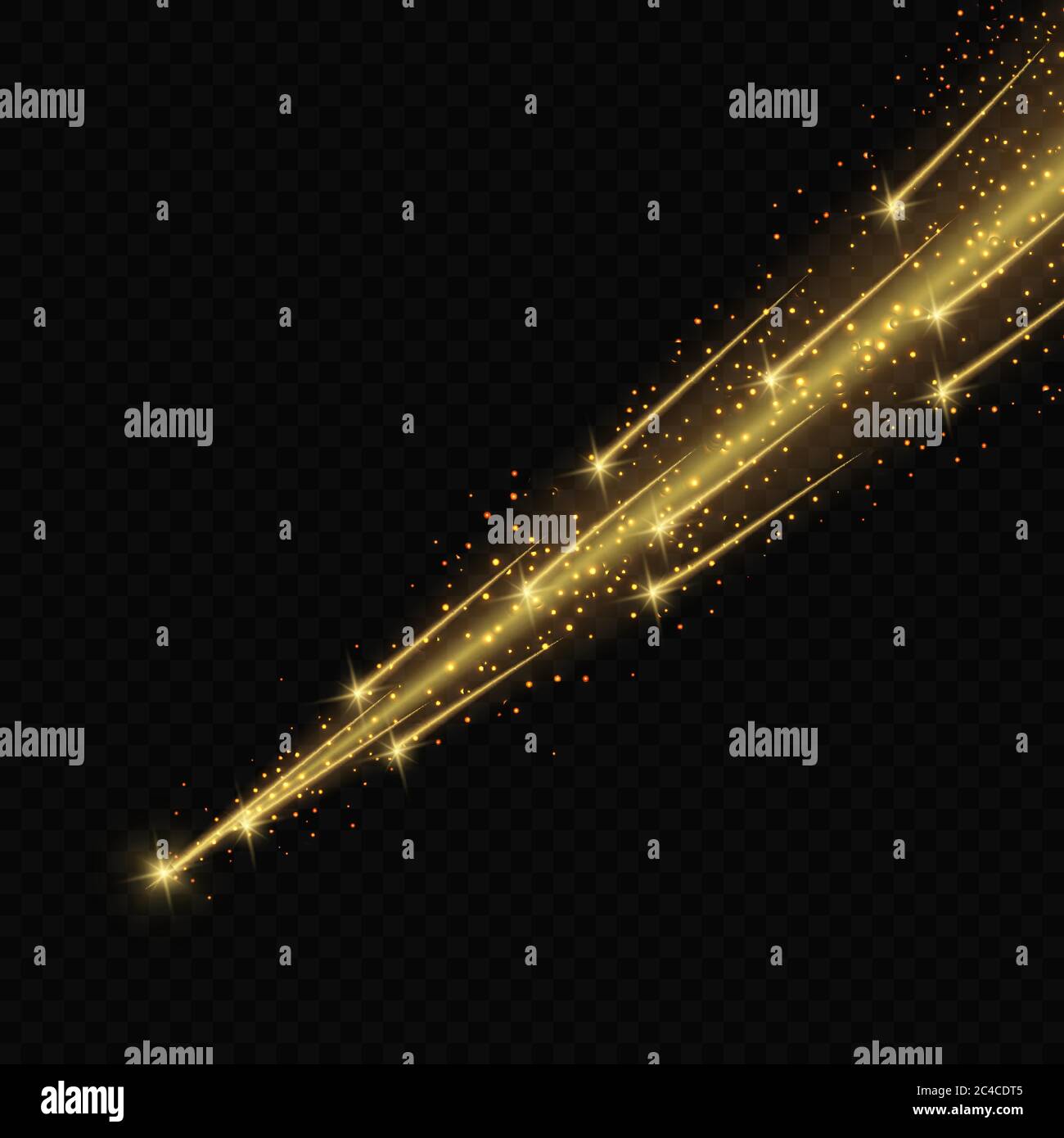 Meteor or comet on transparent background. Gold light effect Stock ...