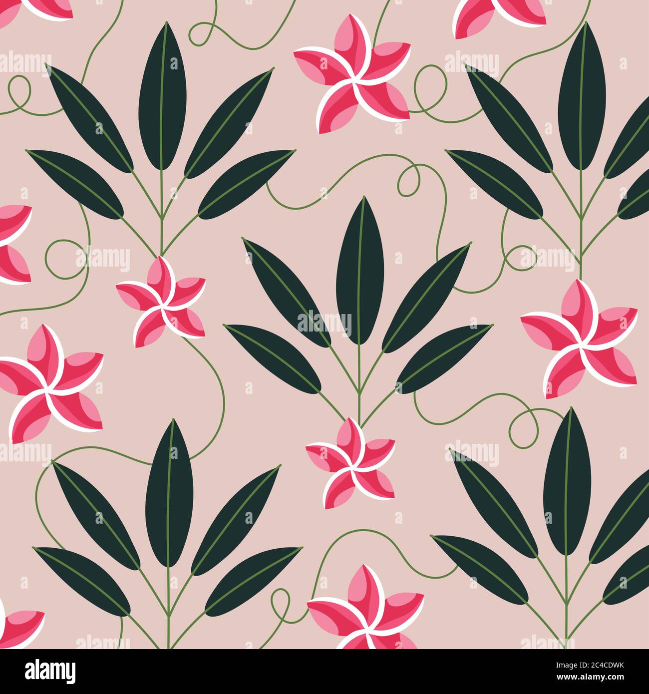 pink flowers plants tropical pattern background vector illustration ...