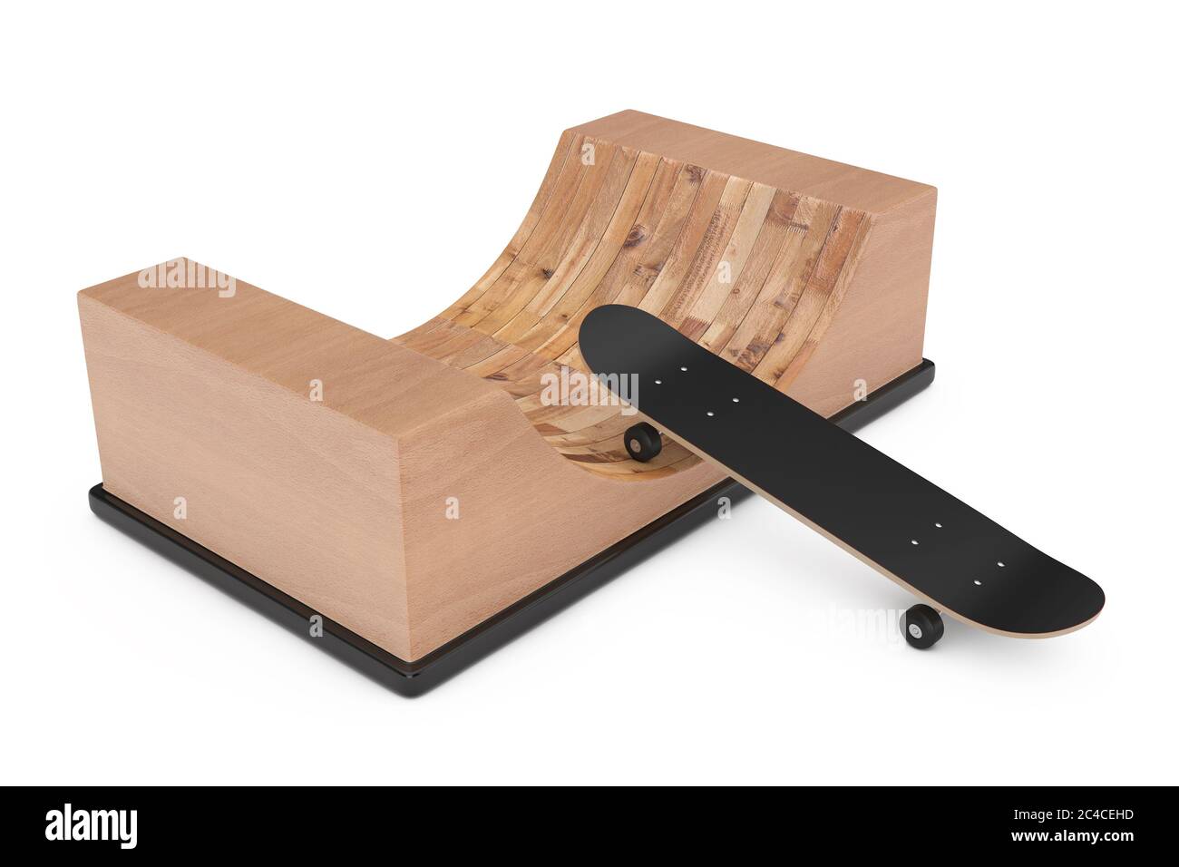 Modern Skateboard with Wooden Halfpipe Ramp on a white background. 3d ...