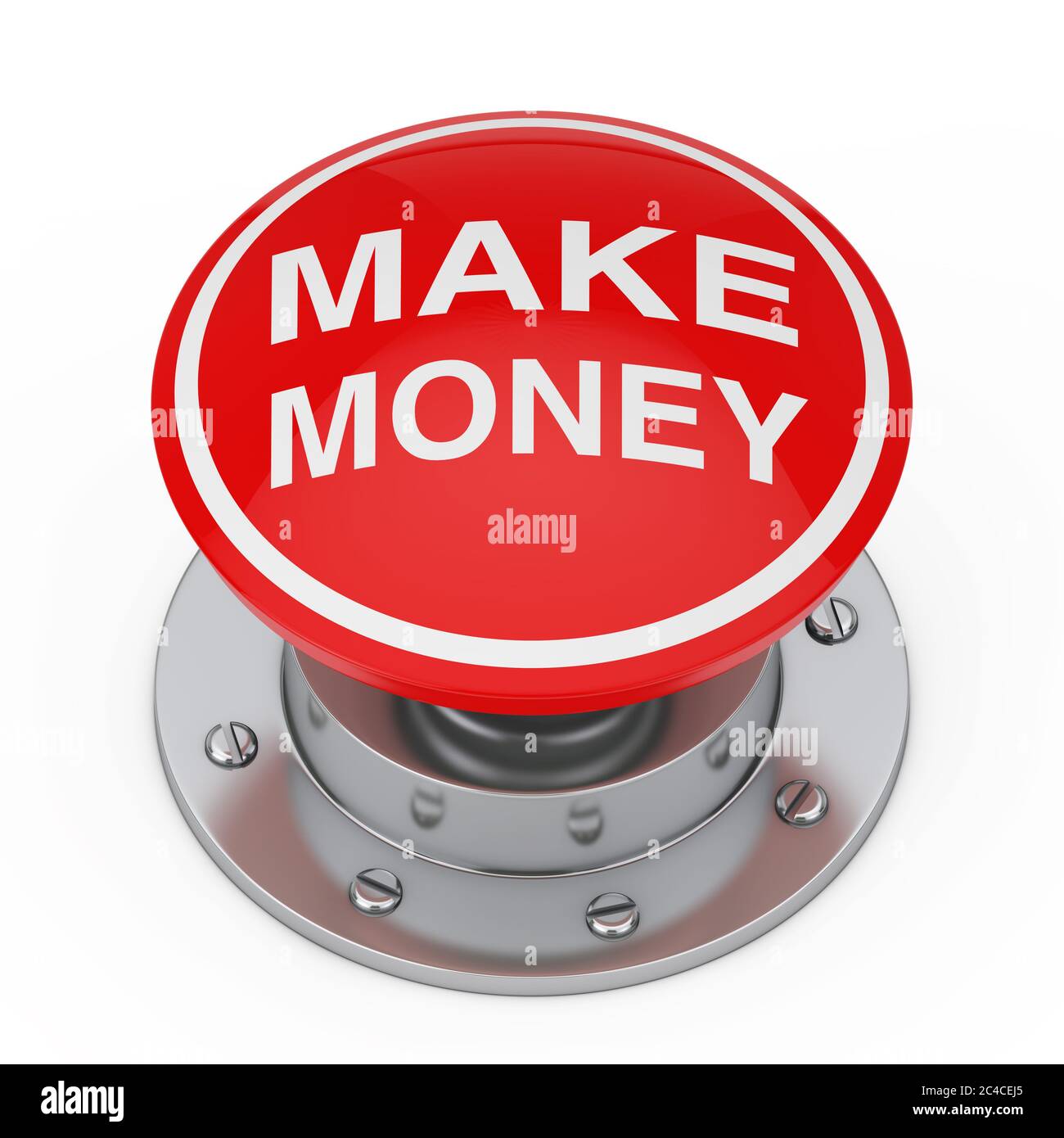 A Red Button Knob with Make Money Sign on a white background. 3d ...