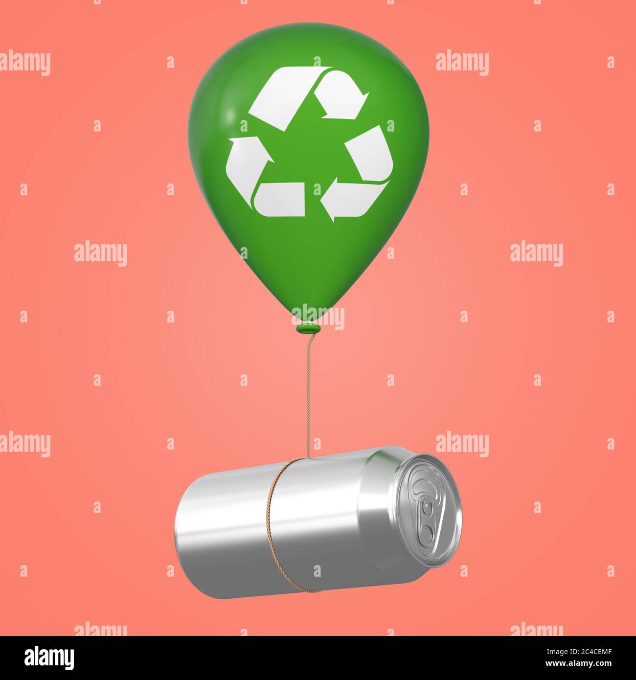 Blank Aluminum Can Floating with Green Hellium Balloon with Recycle ...