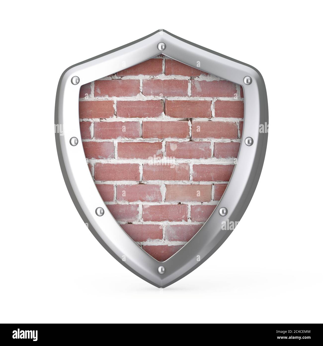 Shield with Brick Wall Inside on a white background. 3d Rendering Stock ...
