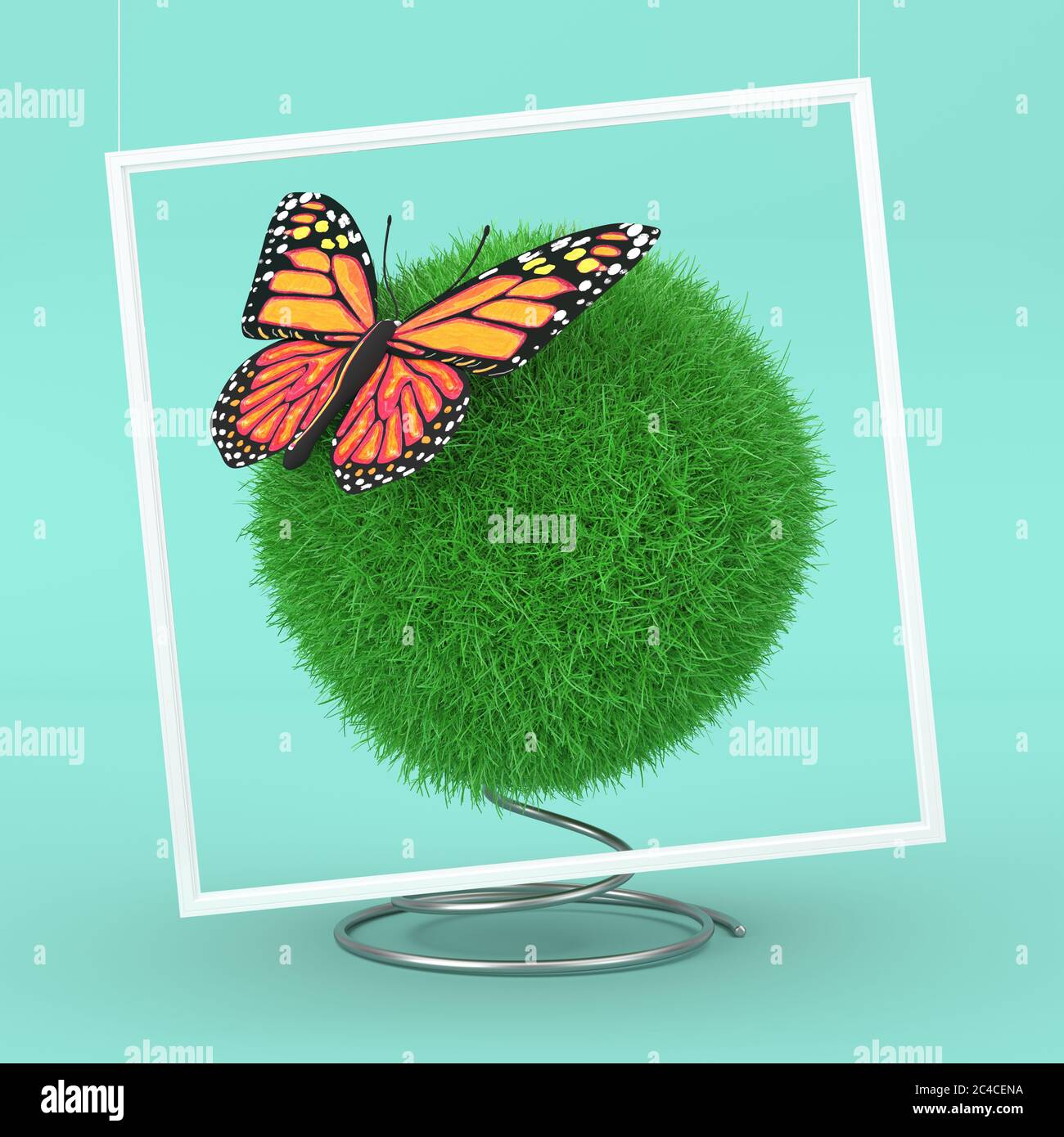 Ecology Concept. Cute Butterfly with Yellow and Orange Colors over ...