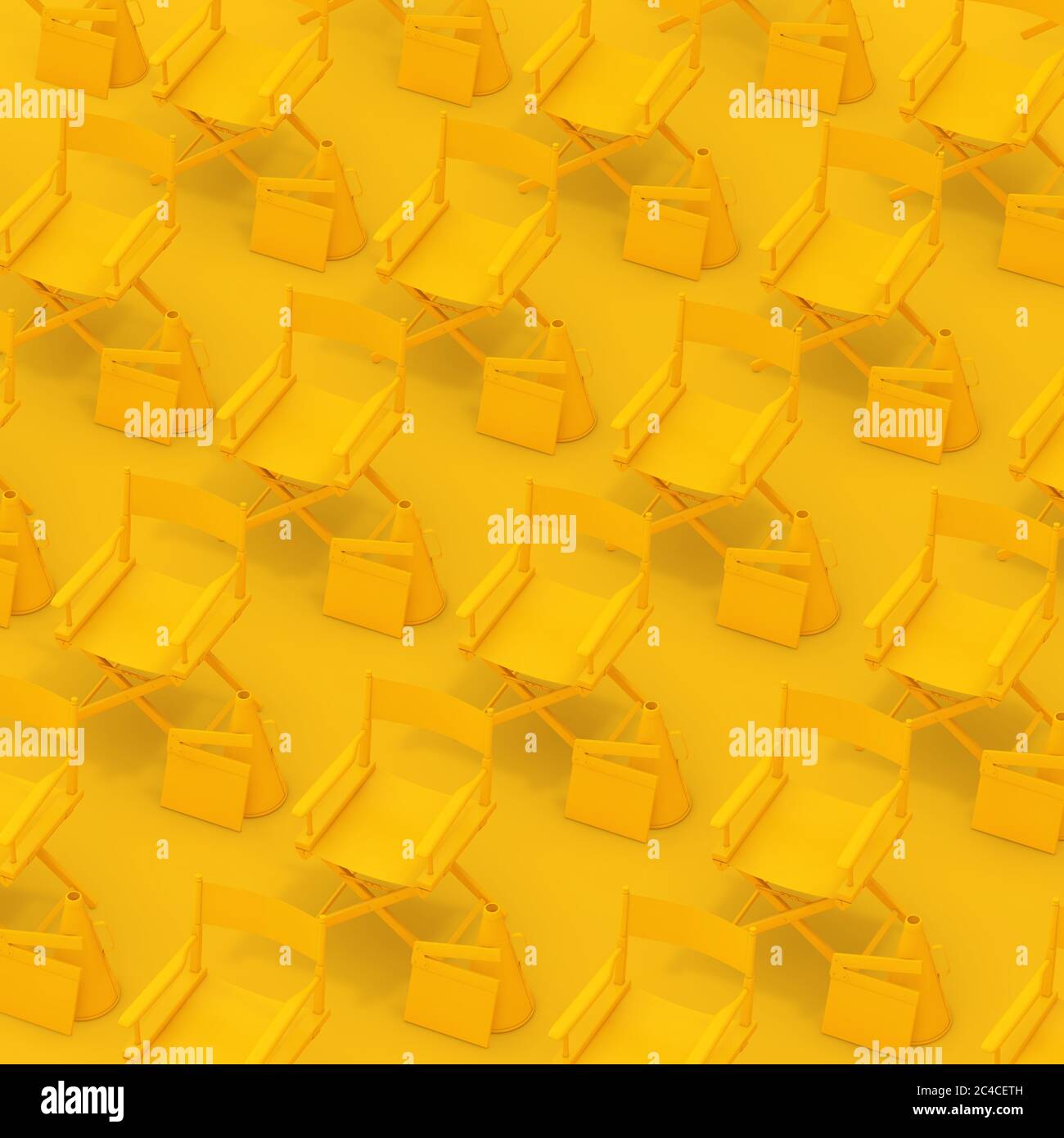 Rows of Yellow Director Chairs with Clapboards and Megaphones on a ...