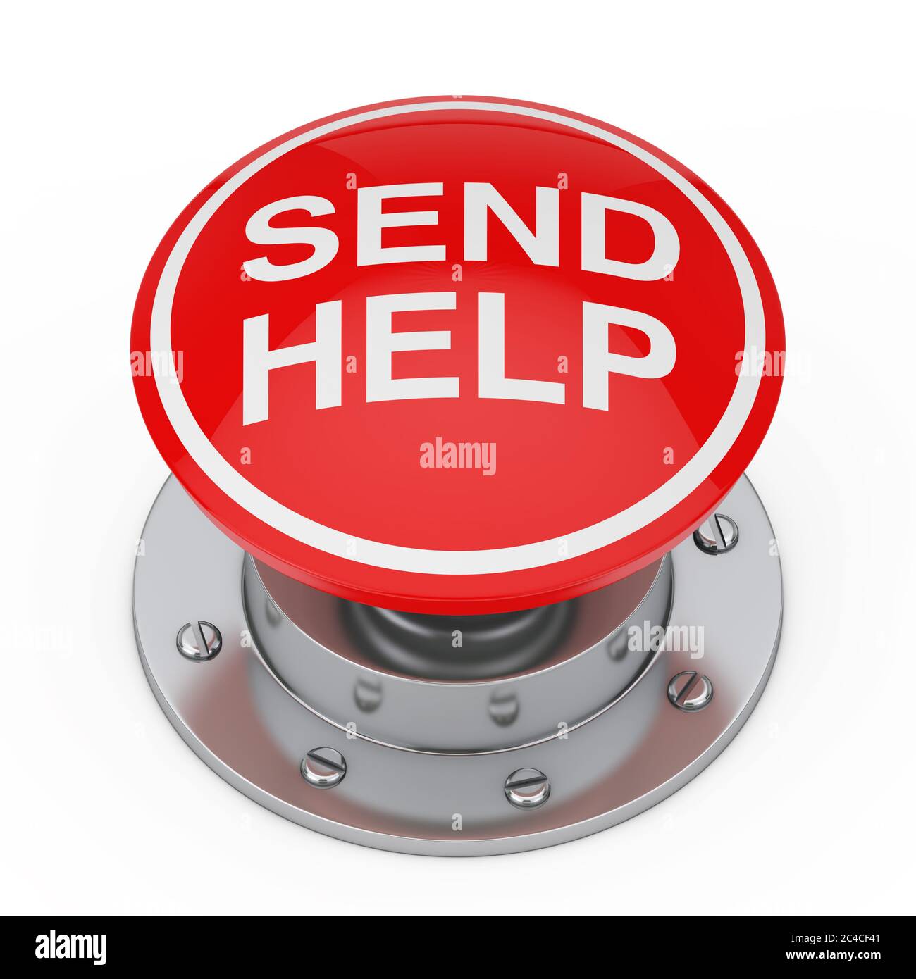 A Red Button Knob with Send Help Sign on a white background. 3d ...