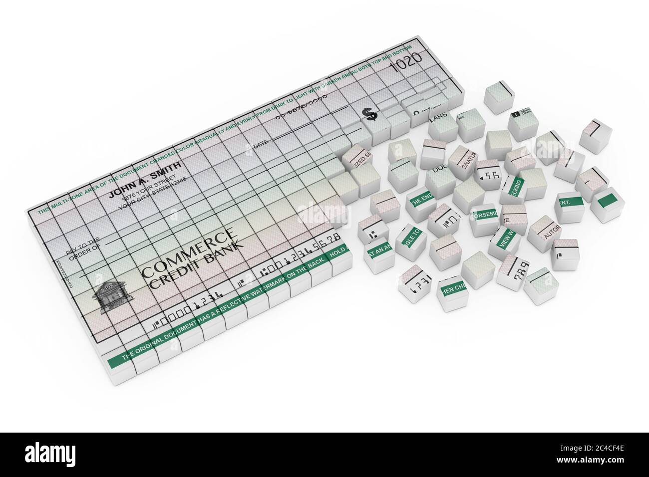 Cube Boxes Forming Blank Banking Check on a white background. 3d ...