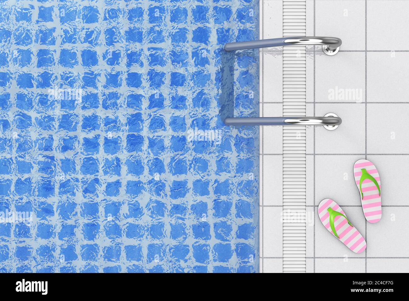 Modern Summer Flip Flops at the Swimming Pool extreme closeup. 3d ...