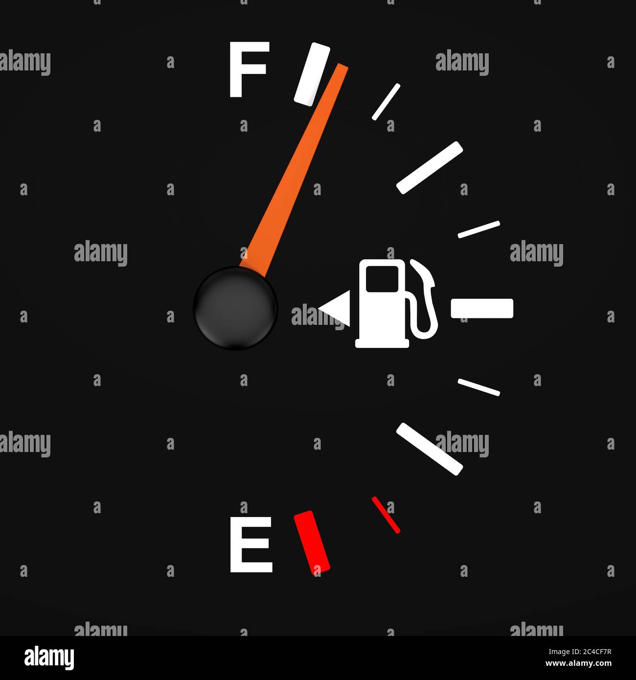 Fuel Dashboard Gauge Showing a Full Tank on a black background. 3d ...