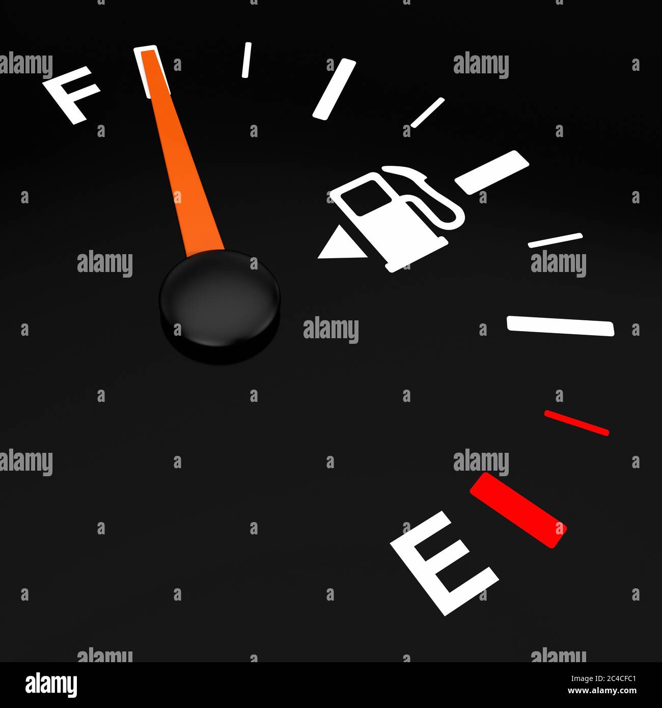 Fuel Dashboard Gauge Showing a Full Tank on a black background. 3d ...