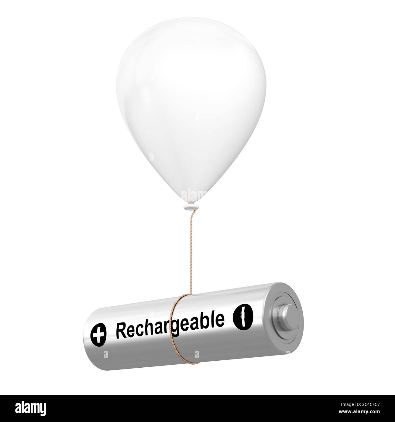 Rechargeable Battery Floating with White Hellium Balloon on a white ...