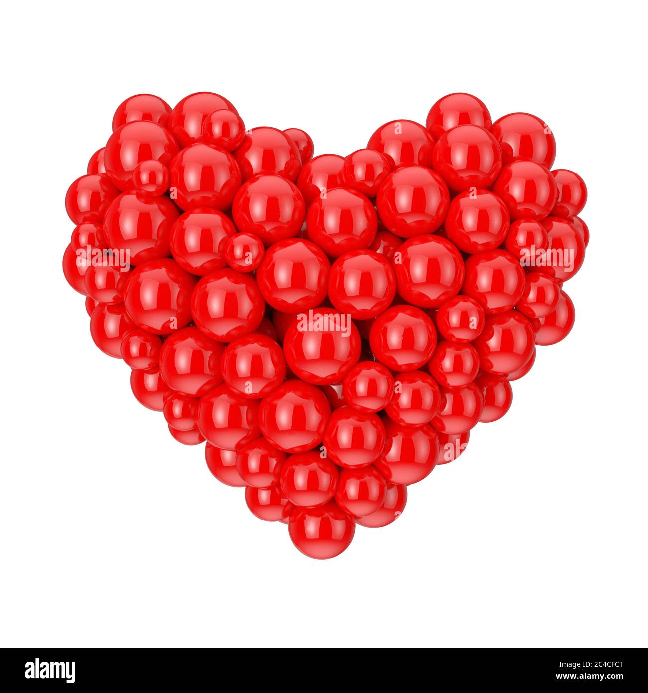 Many Red Spheres in Shape of Love Heart Symbol on a white background ...