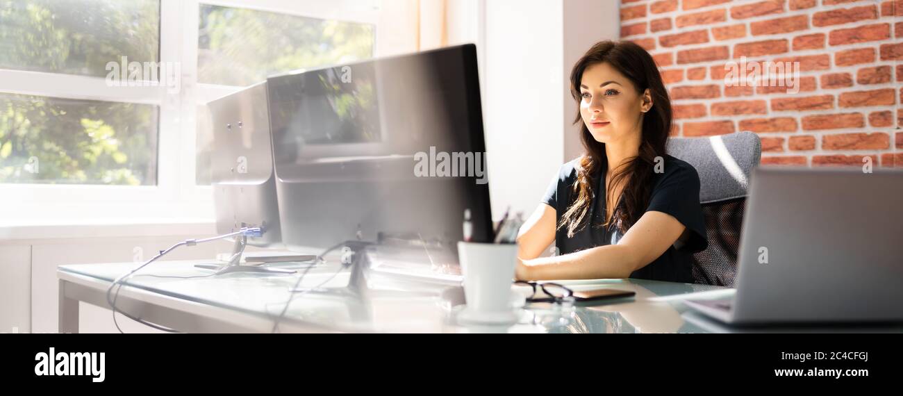 Woman At Workplace. Manager Doing Business Communication In Office ...