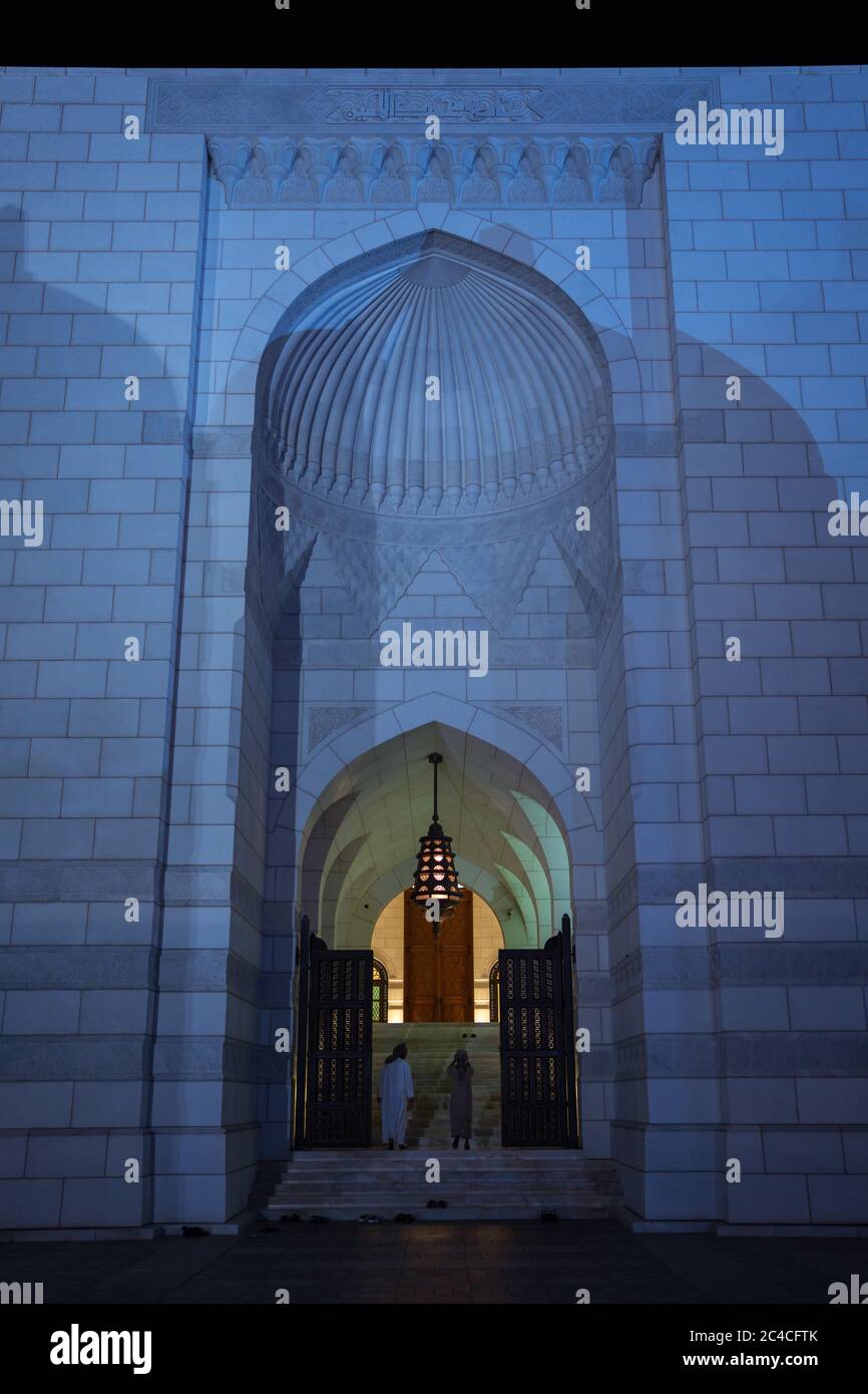 Muscat / Oman - February 15, 2020: beautiful mosque lit with blue ...