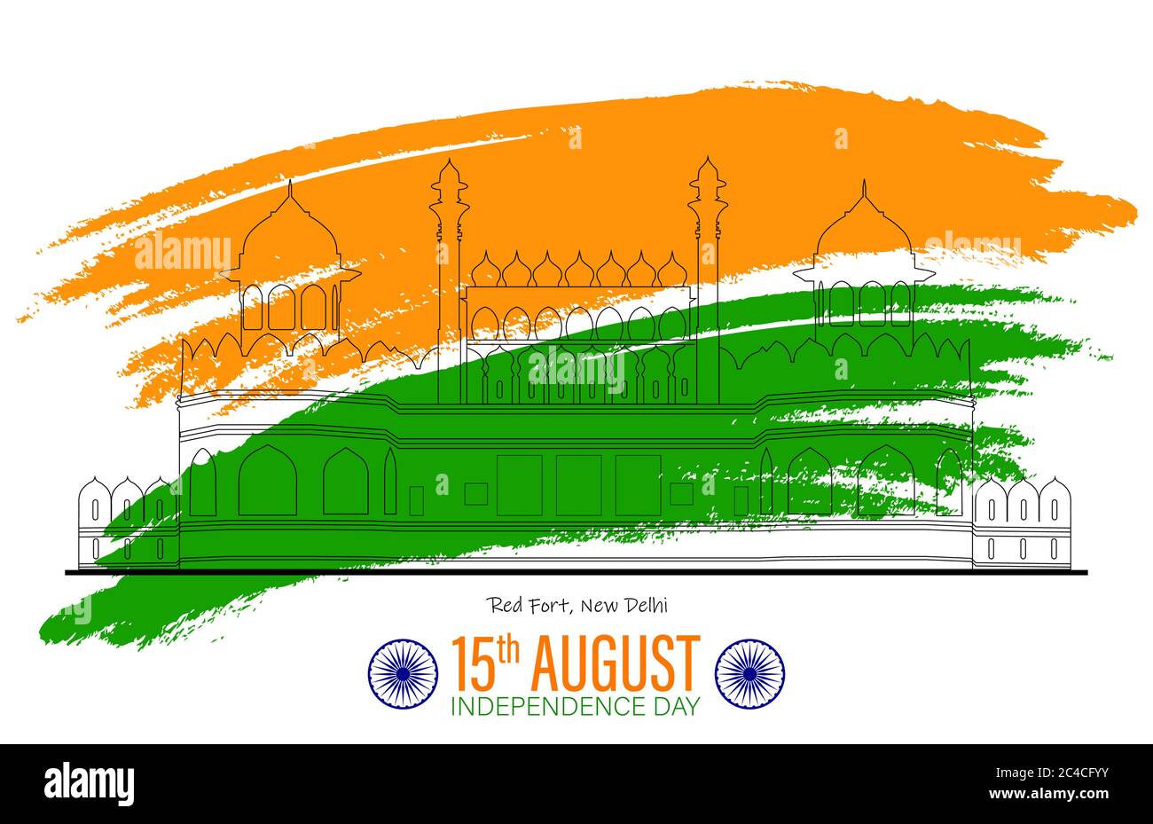 Illustration of famous Indian monument saffron and green color brush ...