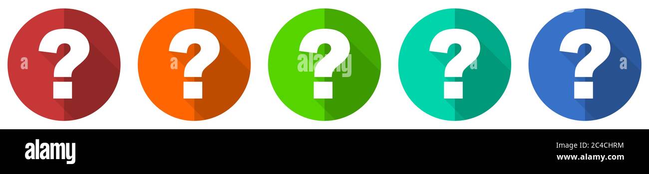 Question mark icon set, red, blue, green and orange flat design web ...