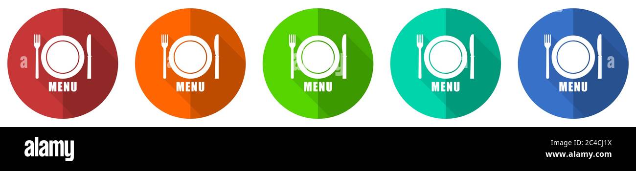 Menu icon set, red, blue, green and orange flat design web buttons ...