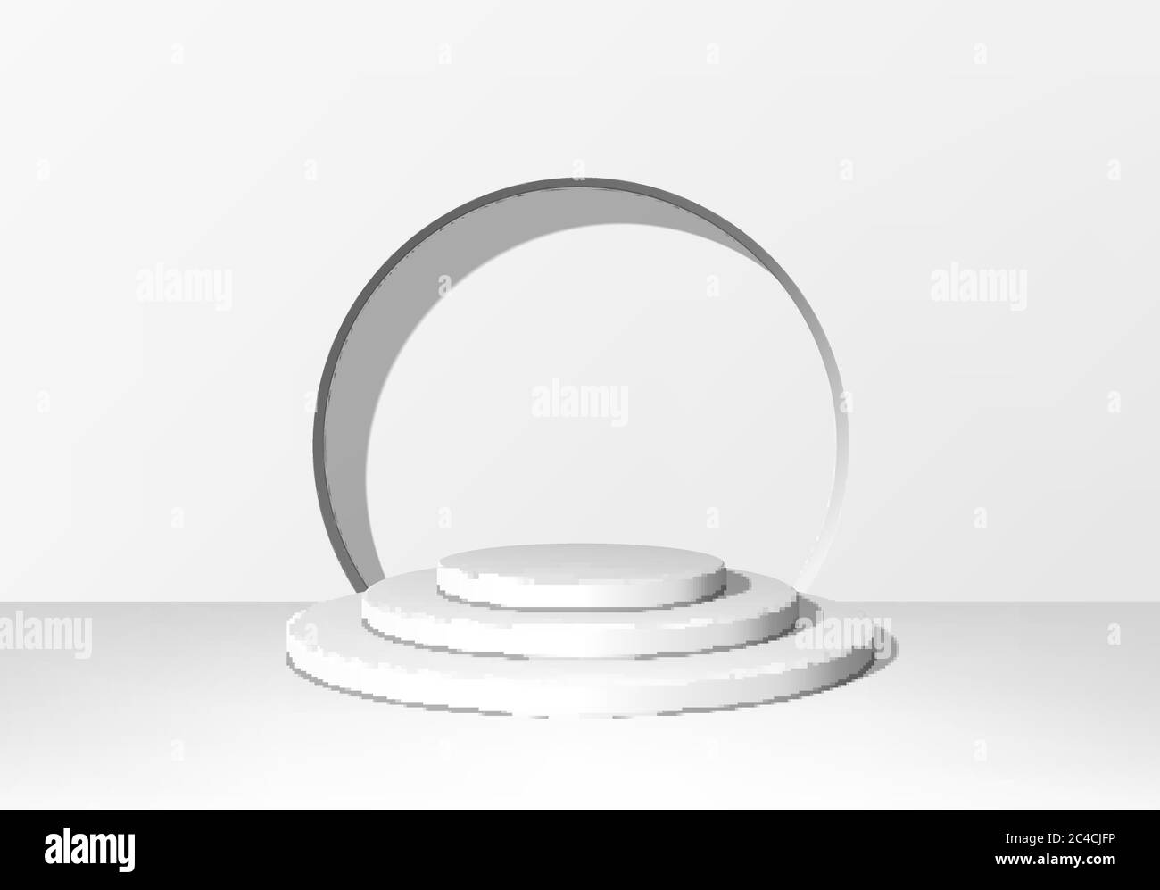 3d pedestal or podium with round steps on stage and minimalistic white ...