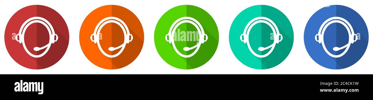 Customer service icon set, red, blue, green and orange flat design web ...