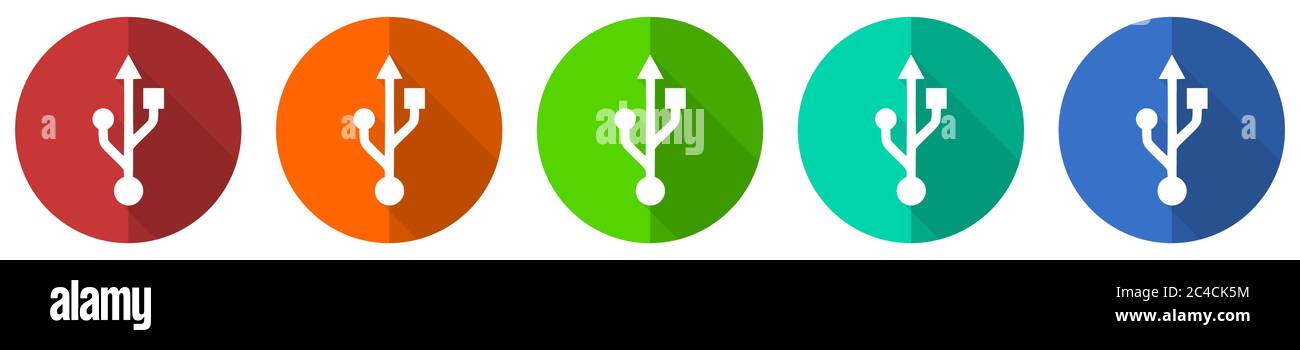 Usb icon set, red, blue, green and orange flat design web buttons ...