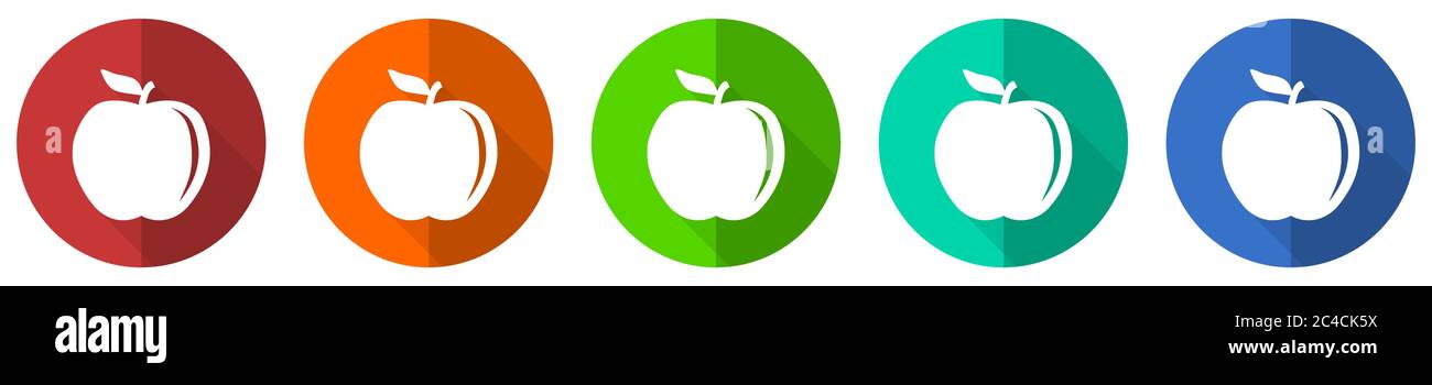 Apple icon set, red, blue, green and orange flat design web buttons ...