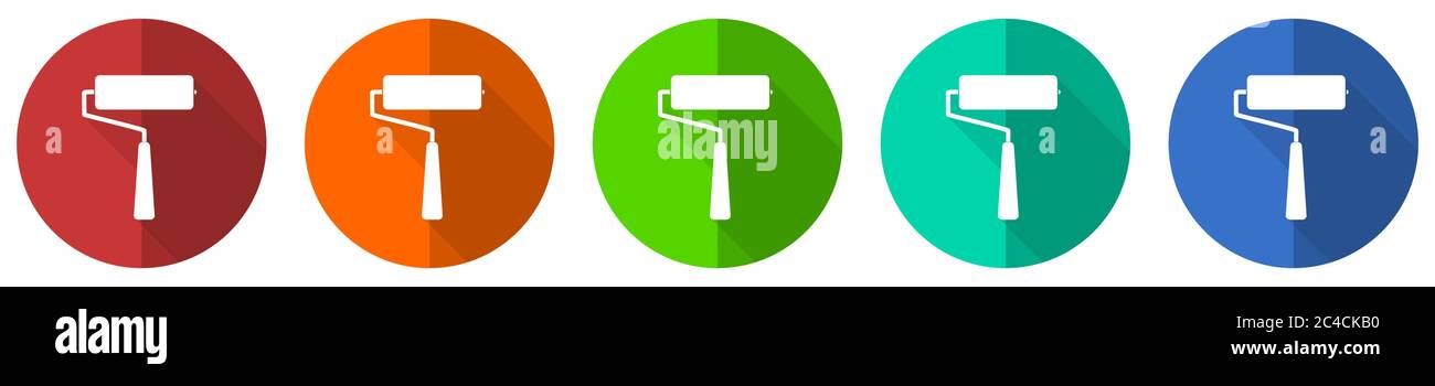 Roll painter, roller icon set, red, blue, green and orange flat design ...